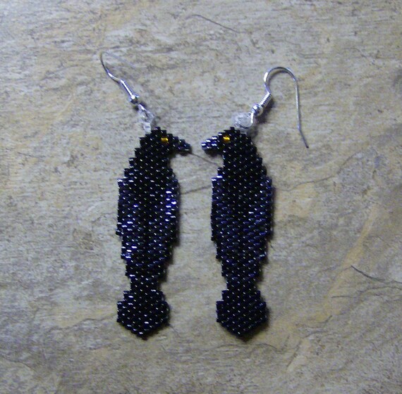 Raven Earrings Hand Made Seed Beaded