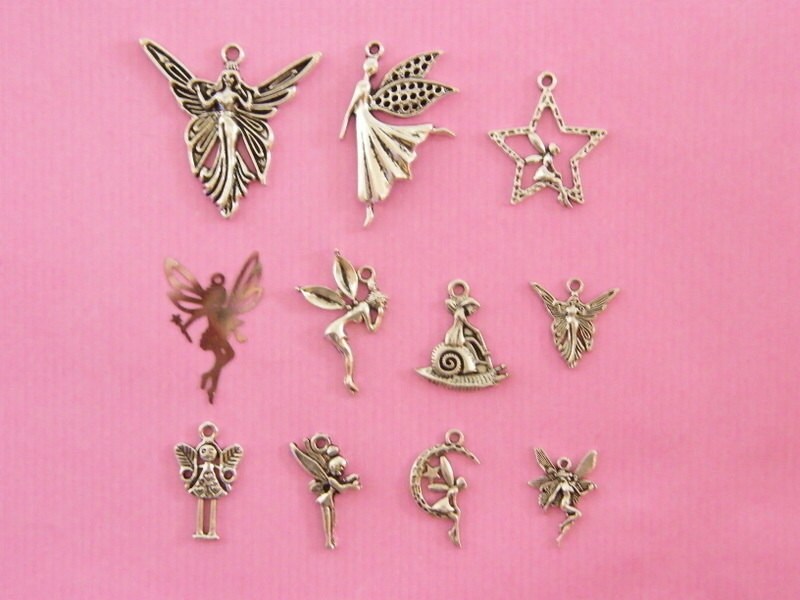 The Fairy Collection 11 different antique silver tone charms