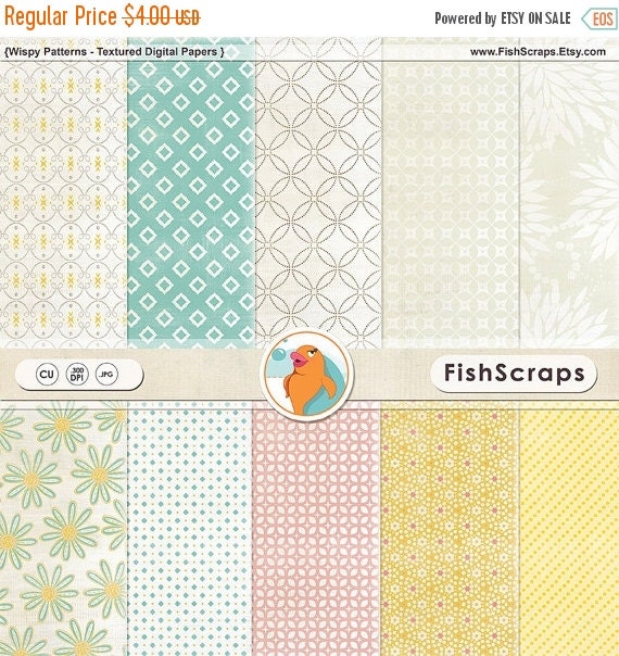 50% SALE Pastel Digital Papers Pink Blue & Yellow by FishScraps