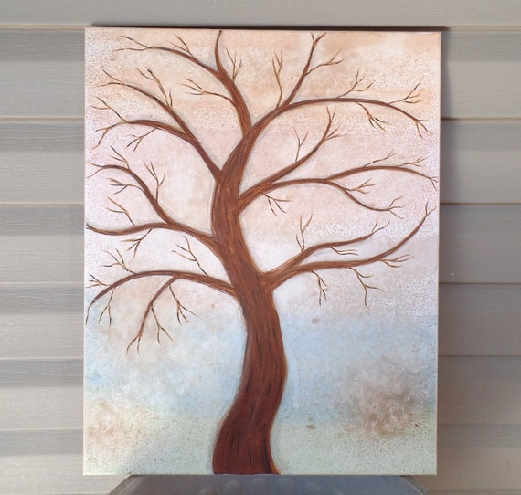 Bare Tree Painting Watercolor & Acrylic Mix 16 x 20 Canvas