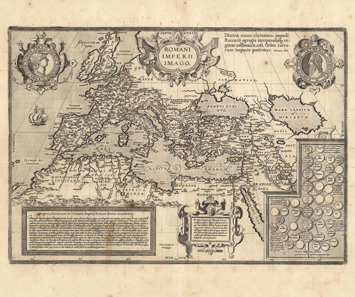 Vintage Map of the Roman Empire 17th Century Fine Art