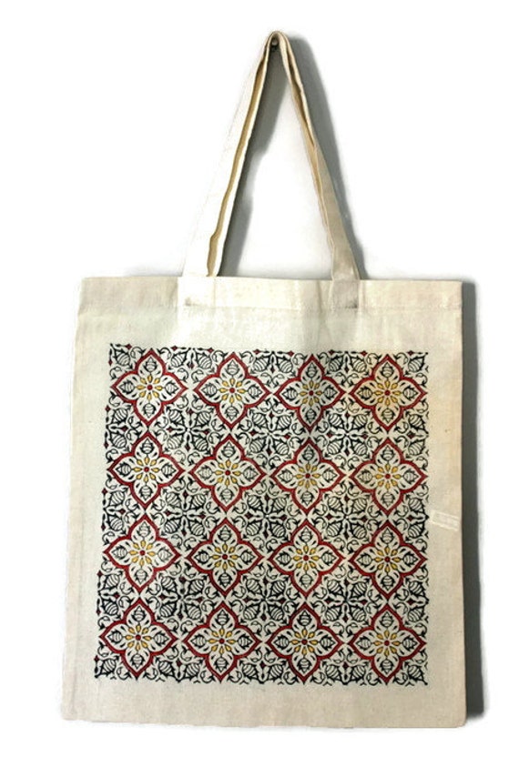 Hand Block Printed Tote Bag Hand stamped by charancreations