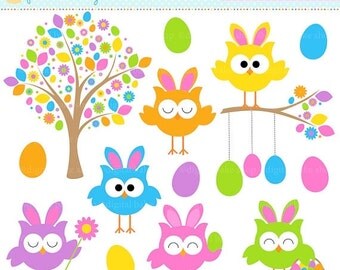 Items similar to Easter Clip Art - 9 Owls with 5 Patterned Paper on Etsy