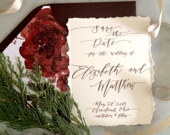 Moody Calligraphy Invitations on Torn Paper with by BPCalligraphy