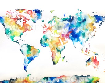 Multiple Sizes Watercolor Map Print World Map by AudreyDeFord