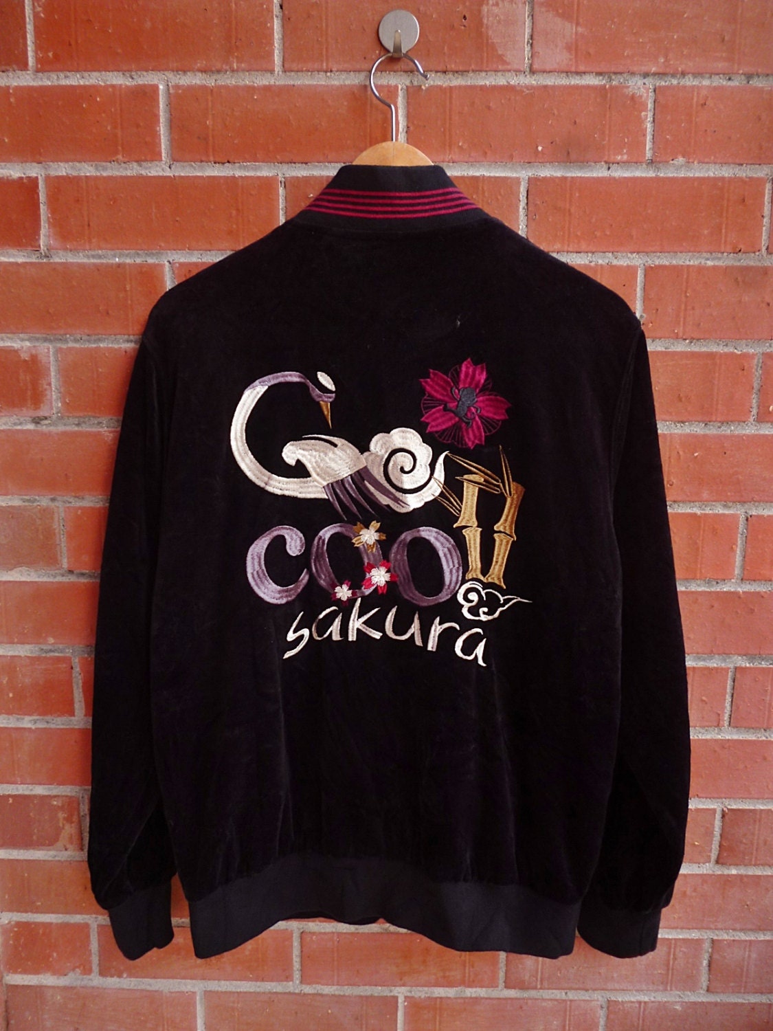 Rare Vintage Go Cool Sakura Japan Cherry Blossom Yokosuka VELVETEEN ...