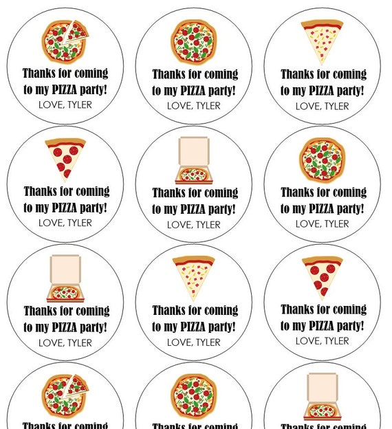 12 Pizza Party Stickers, Pizza Theme, Goodie Bags, Gift Tags, Pizza ...