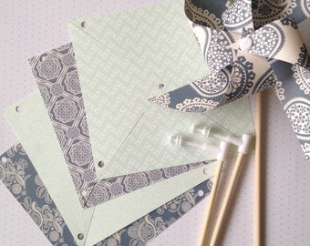 5 paper pinwheels SPINNING kit no pins Tea party wedding UK