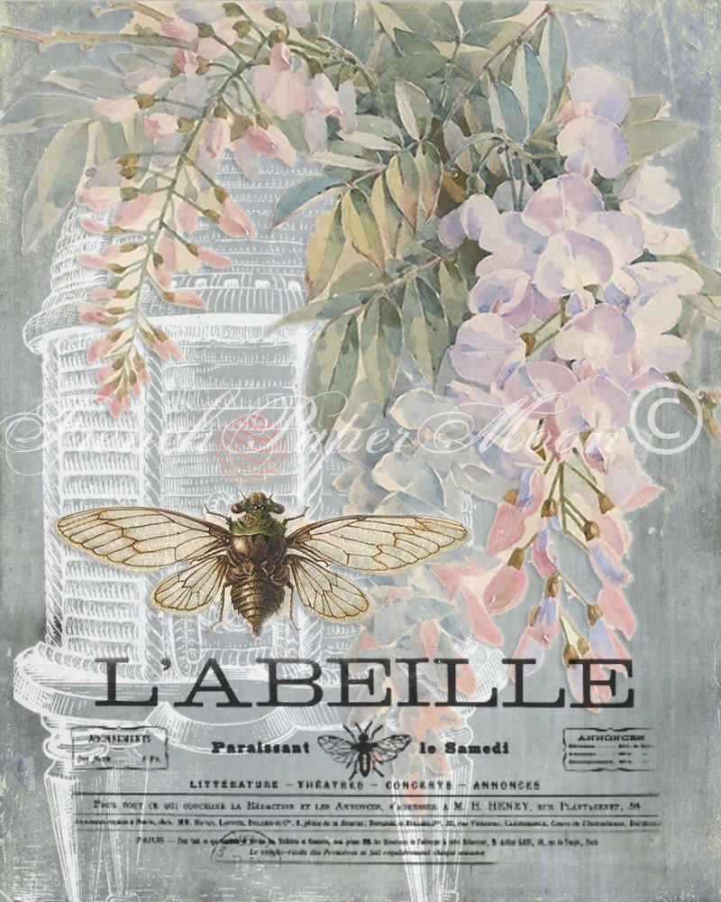 Digital Vintage French Bee Graphic Digital Vintage Bee