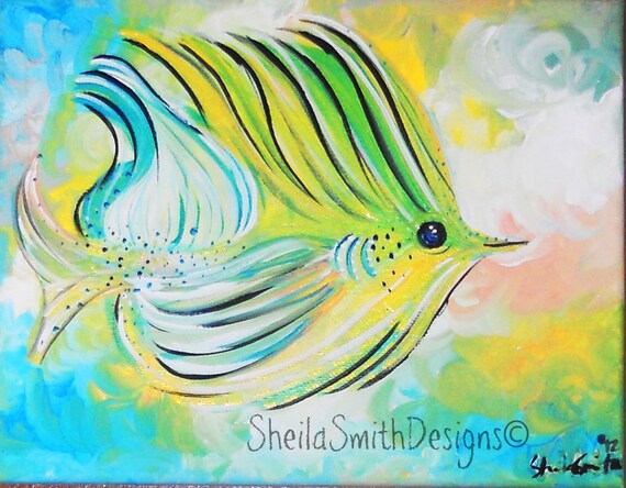 Items similar to Tropical Fish Art, Simple Fish Art, Bright Fish ...