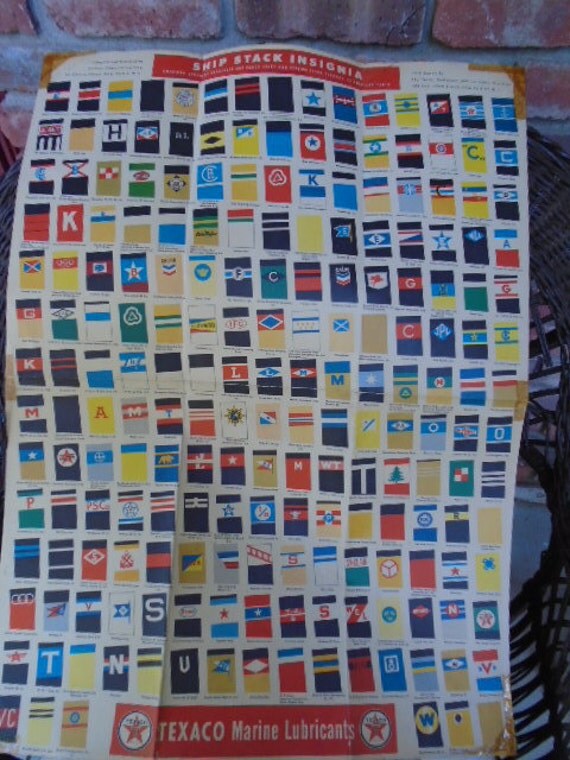 Rare Vintage Ship Stack Insignia Chart 1956 By Texaco marine