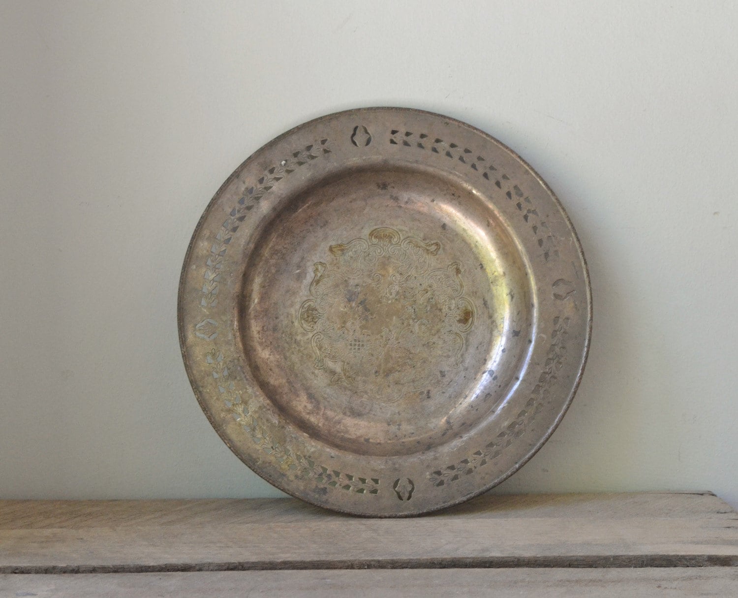 Vintage Old World Tarnished Silver Plated Plate