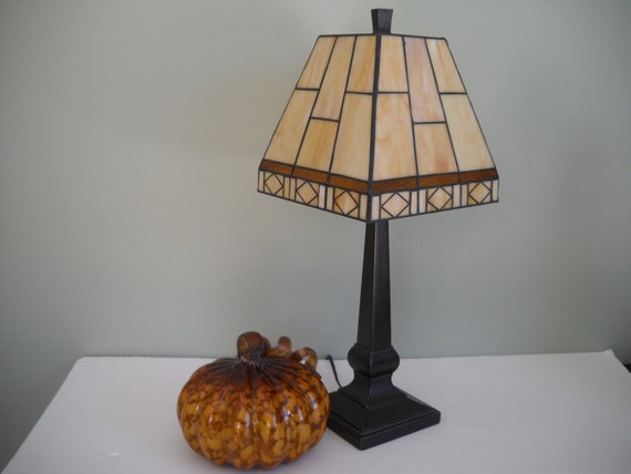 Stained Glass Lamp with Square Shade Blown Glass by TamiAndDani