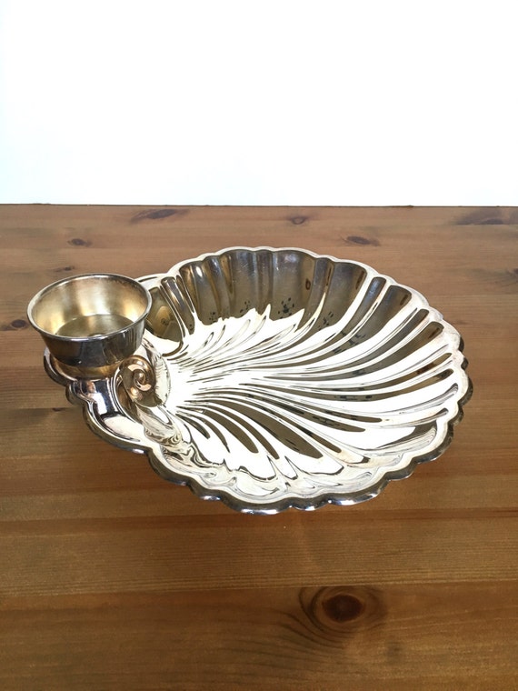 Vintage silver plate shell serving tray elegant snack shrimp