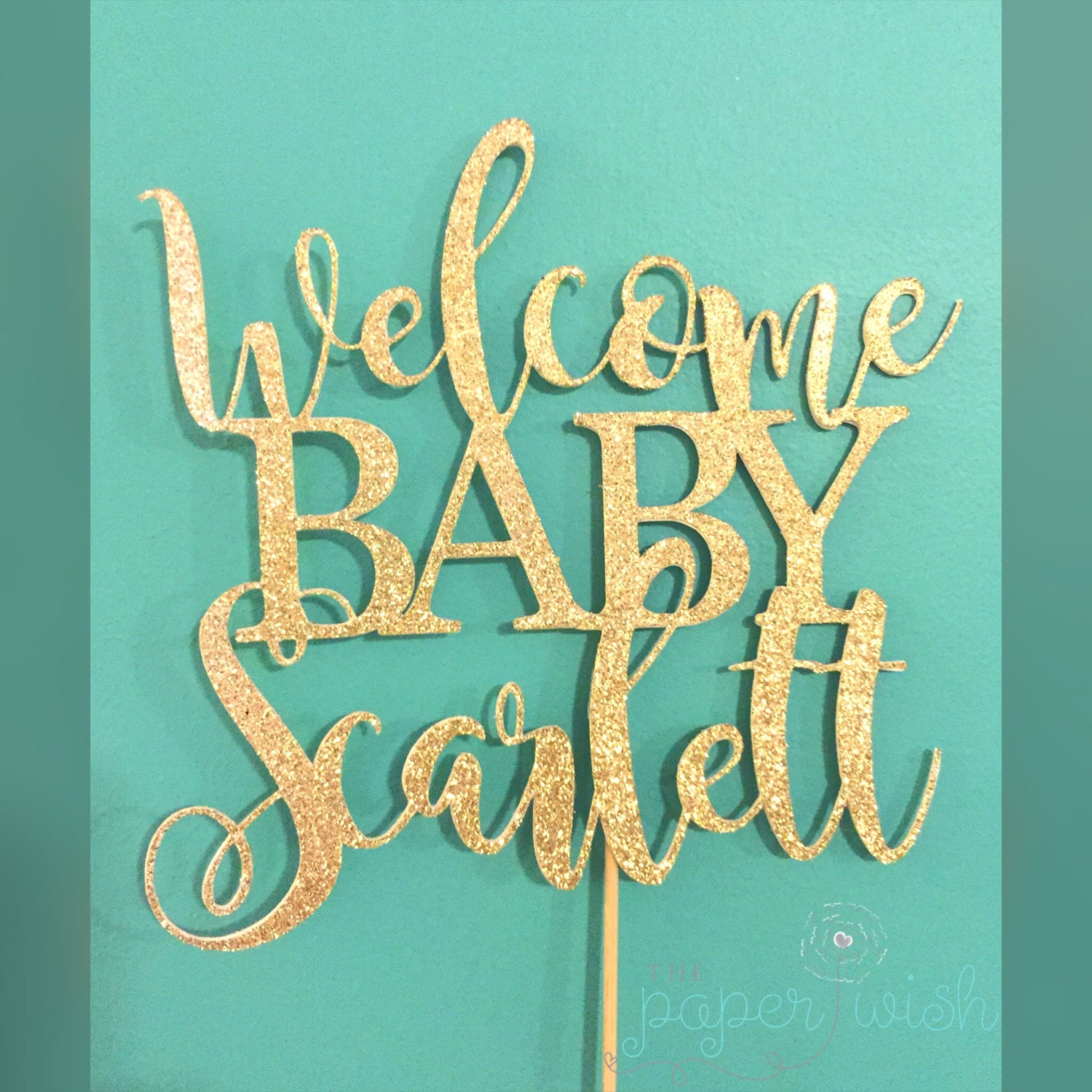 Welcome Baby Cake Topper Gold Baby Shower Cake Topper