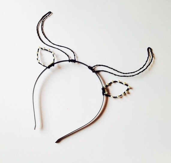 Bull Ears And Horns Headband Black And White Cow Ears With
