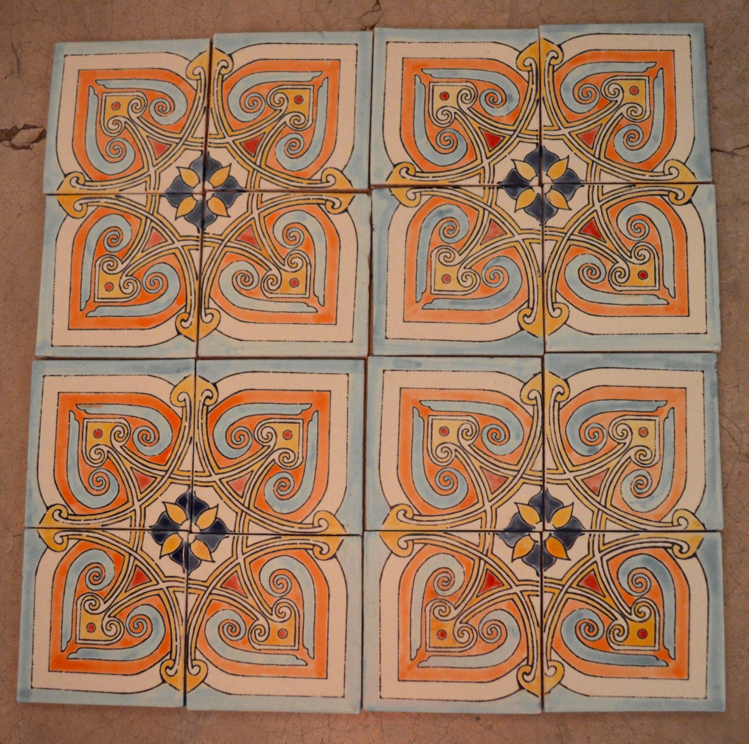 16 Mexican Talavera Tiles handmade Hand painted 4 X