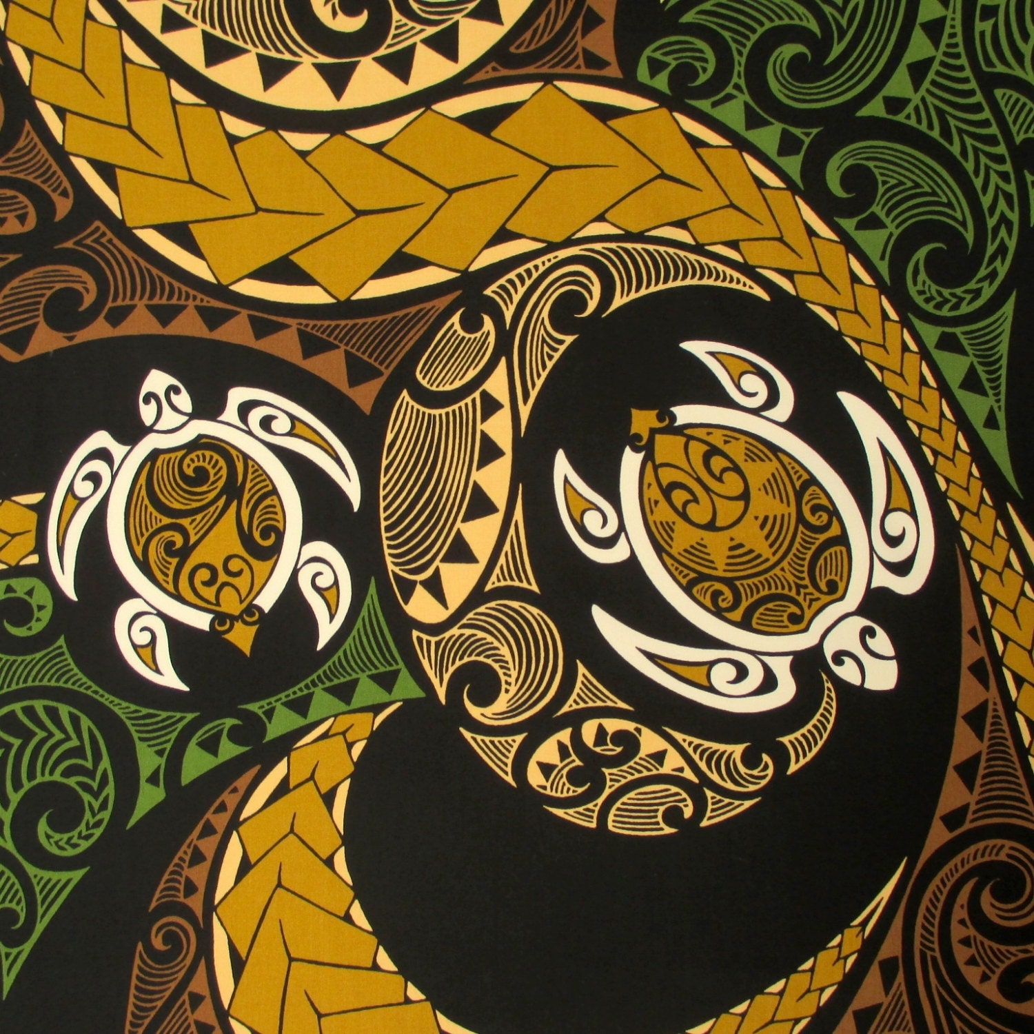 Fabric Hawaiian Honu Sea Turtle Swirl Polynesian Tapa Tattoo