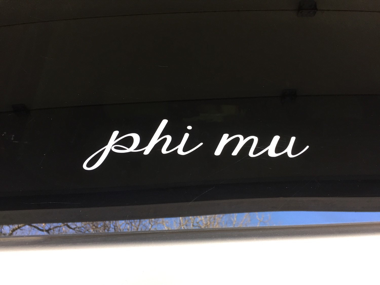 PHI MU Script Sorority Sticker Window Laptop Car Cursive Decal