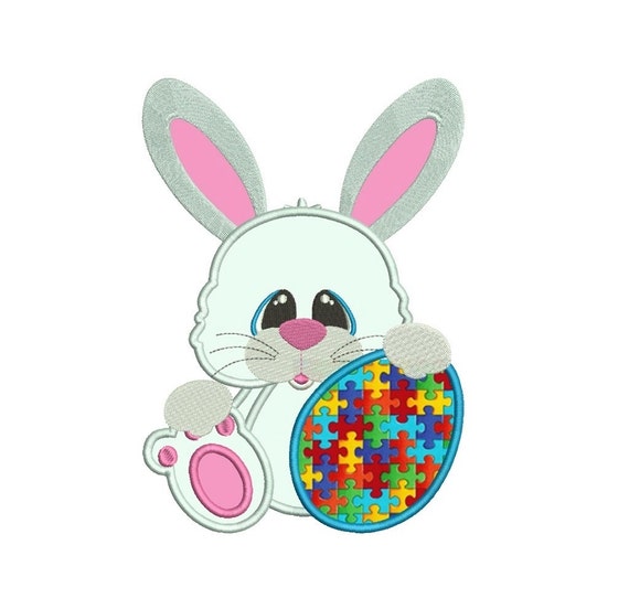 Autism Awareness Easter Bunny Egg Applique Machine Embroidery