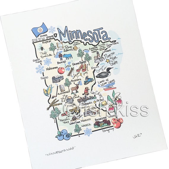 Minnesota Art Minnesota Map Minnesota Print by FishKissBrand