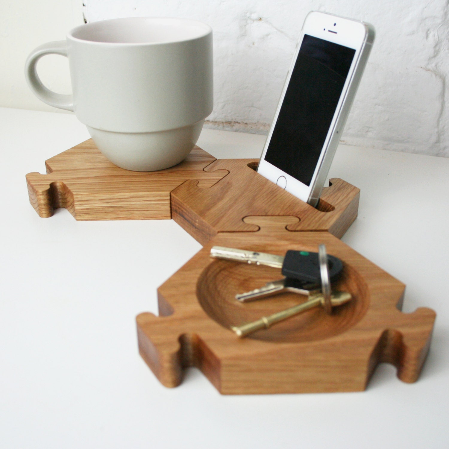 Chunky Natural Oak Desk Tidy Hexagon Desk tidy Office tidy