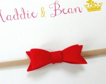 Items similar to Red Felt Bow Headband, Umbrella Bow Headband, Newborn ...