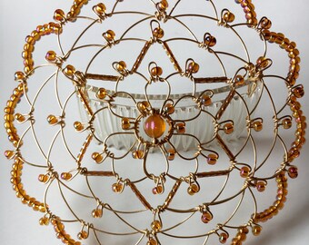 Iridescent Gold Beaded Star of David Wire Kippah for Women