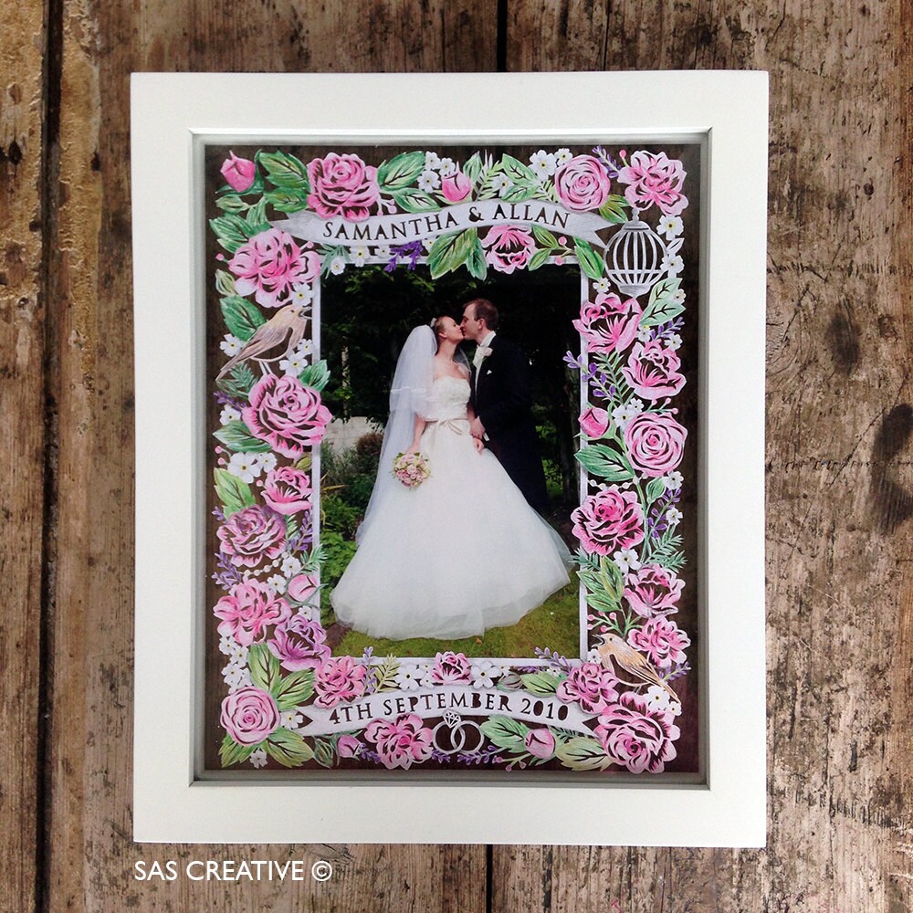 Personalised Papercut Photo Frame Template for Wedding Day