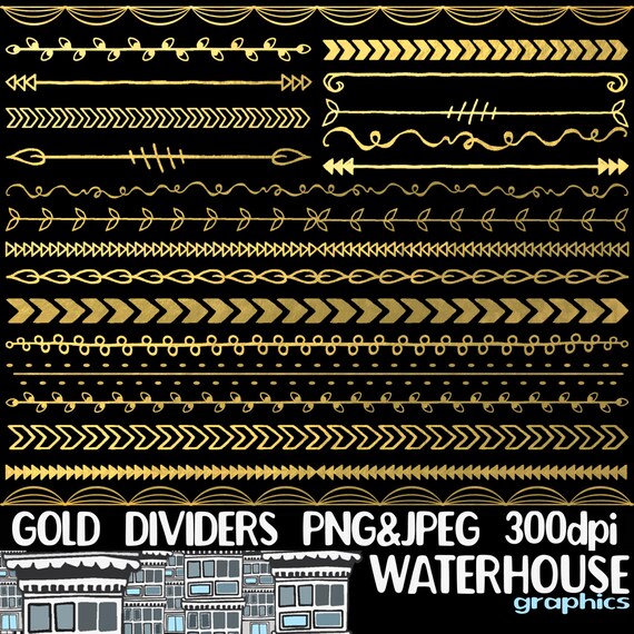 Digital Gold Borders Gold Dividers INSTANT by waterhousegraphics