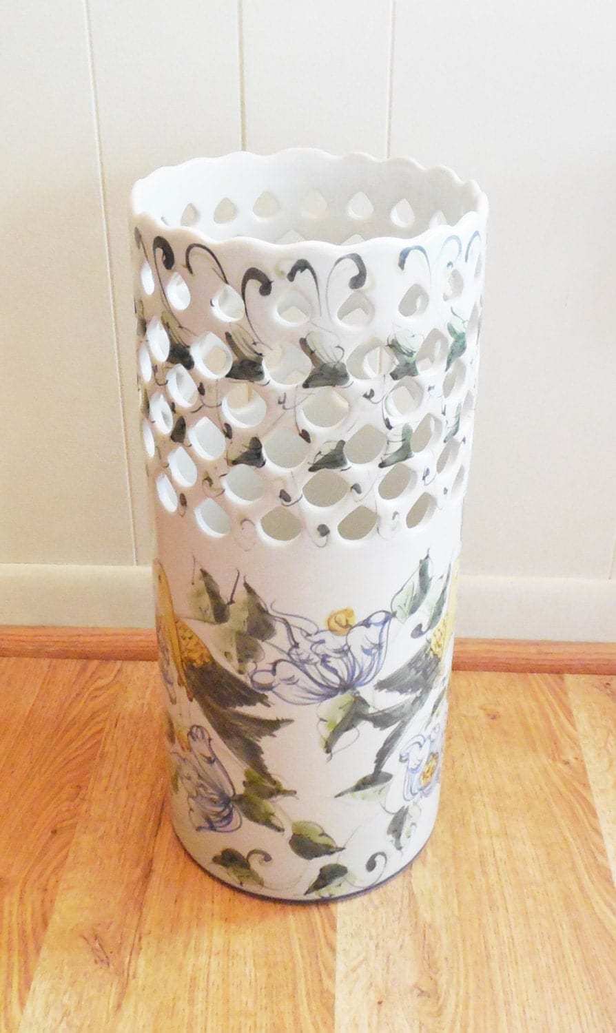 Ceramic Umbrella Stand 18 Tall Hand Painted by ShellyisVintage