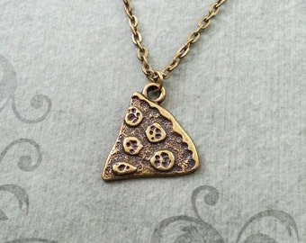 Pizza Necklace Pepperoni Pizza Jewelry Gold by CharmsOnThings