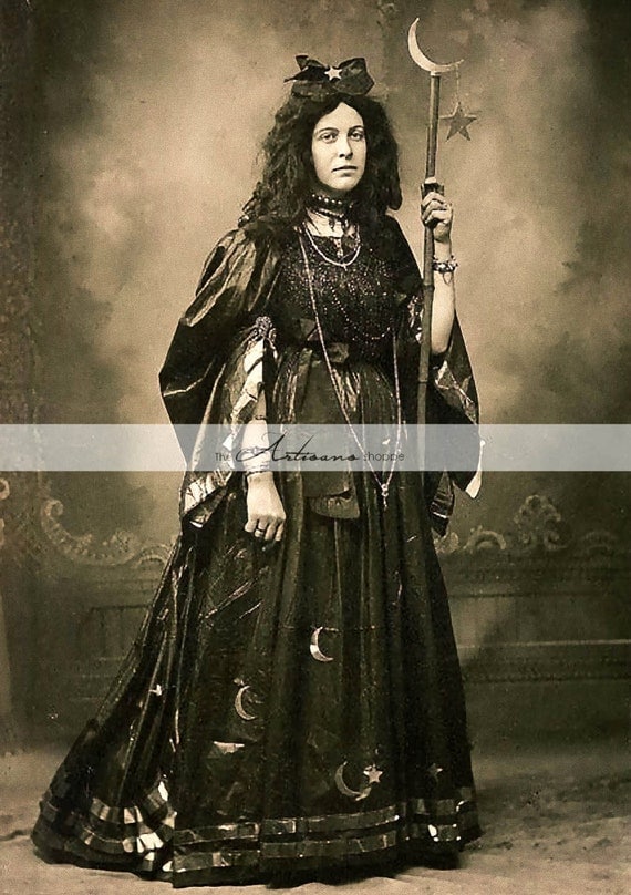 Digital Download Printable Moon Witch Goth Antique
