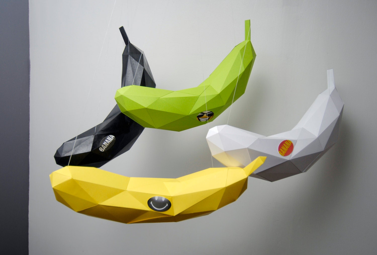 Paper Sculpture. Big Banana. Low Poly. Papercraft Printable