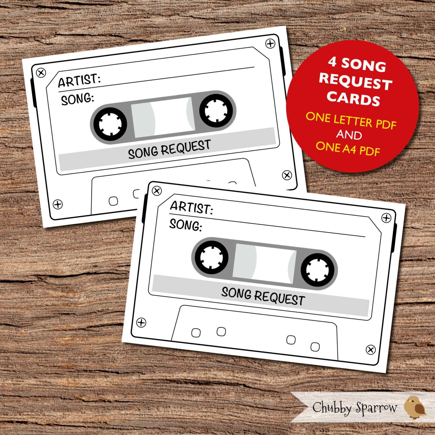 Song Request Cards Large Size Printable Wedding/Birthday