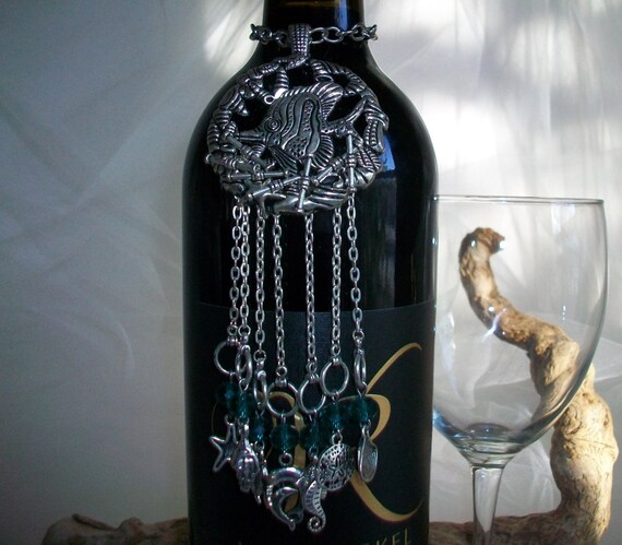 Items similar to Beach Theme Fish Wine Bottle Decor & Sea Life Wine ...
