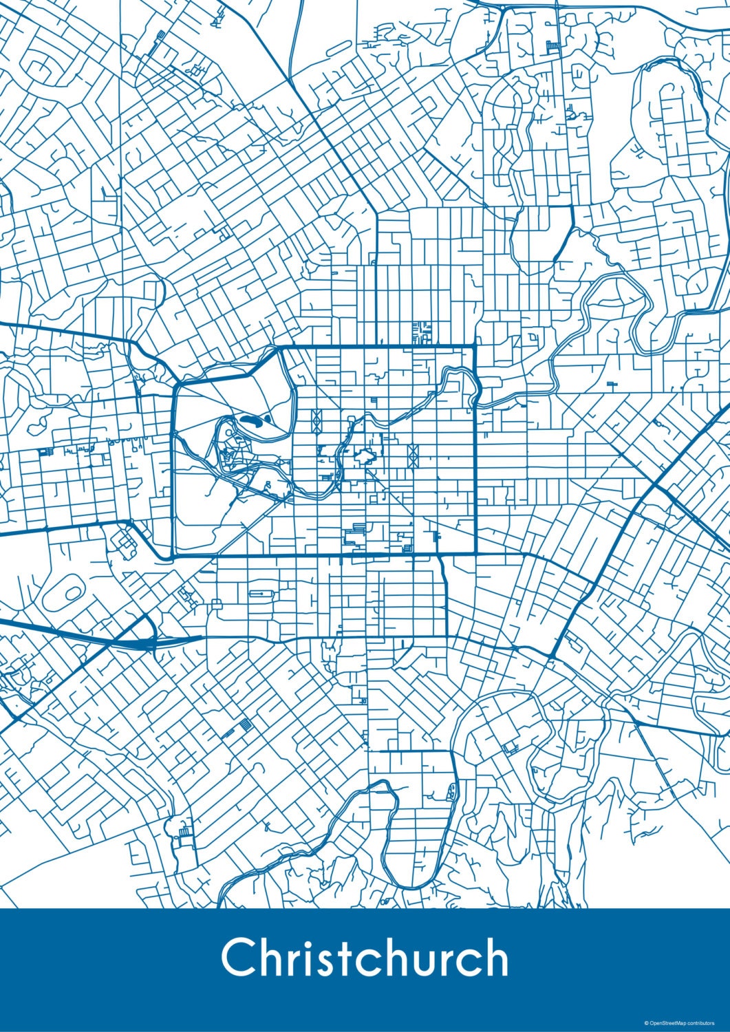 Christchurch Map Roads Christchurch Print City Map Art