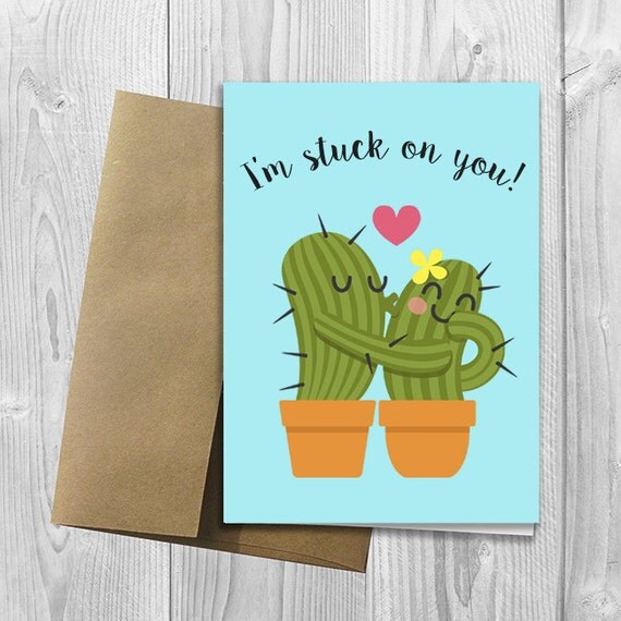 PRINTED Cactus Love I'm Stuck On You 5x7 Greeting Card