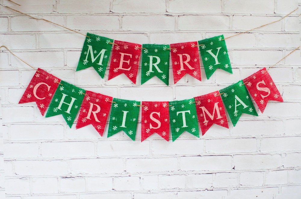 Red & Green Merry Christmas Banner Christmas by SwankyBurlap