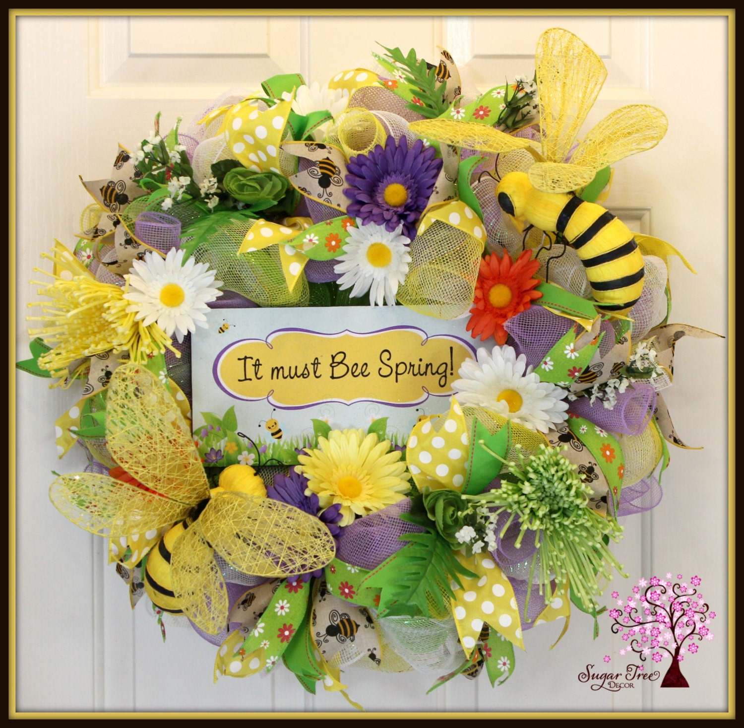 Bee Wreath Flower Wreath Spring Wreath Daisy Wreath Deco