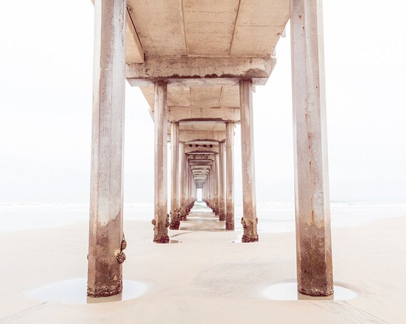 Minimalist Art White Print Neutral Beach Decor Pier