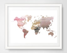 Unique pink world map related items | Etsy