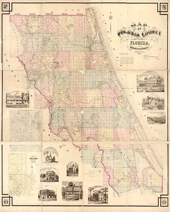 Map of Volusia County and vicinity Florida FL 1883.