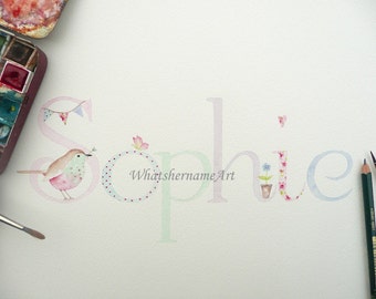 Original Watercolour Children's and Baby Name by WhatshernameArt