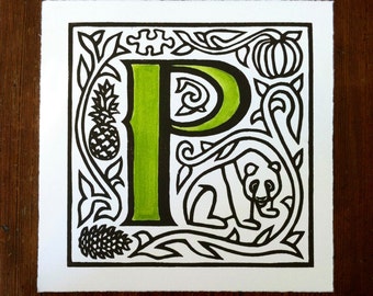 Monogram linocut | Etsy