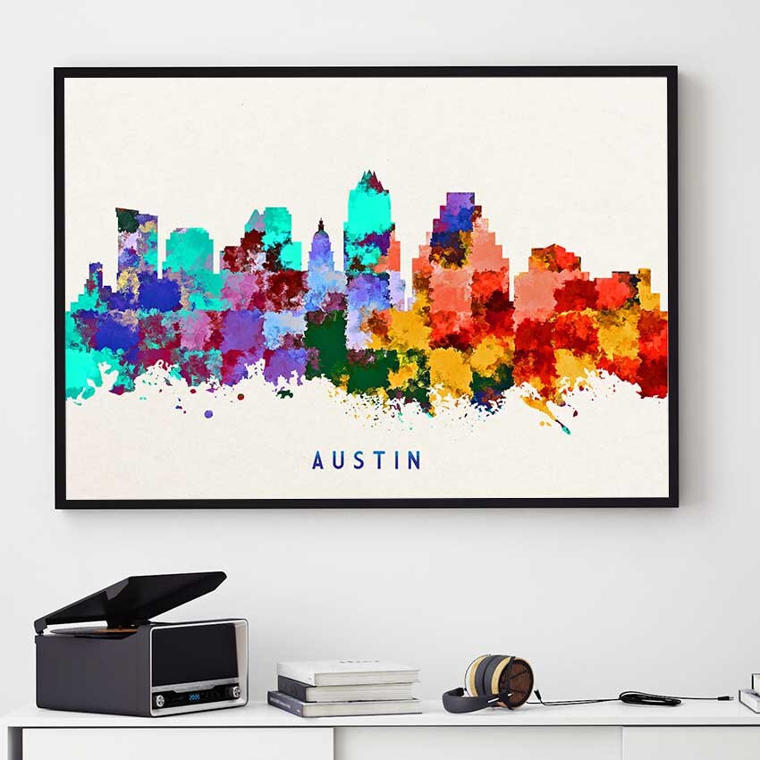 Austin Skyline Print Austin Painting Austin Art Austin Wall