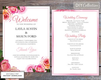 Rustic Wedding Program Template Printable Wedding Programs