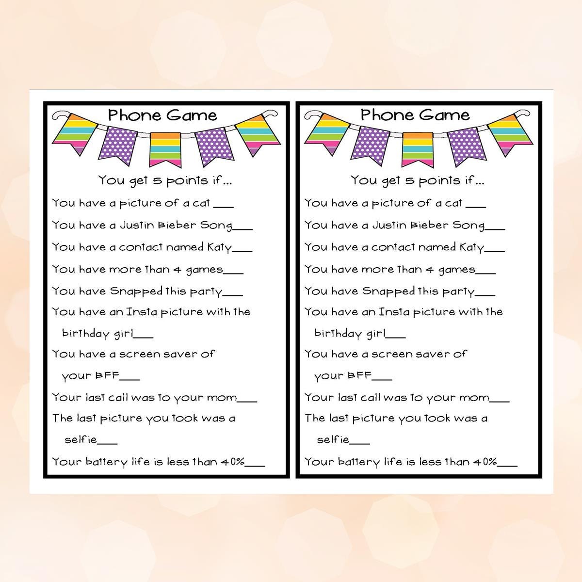 Slumber Party Game Teenage Party Cell Phone Game Printable Slumber Party Game Teenage Party Cell Phone Game Printable