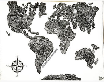 Unique doodle world map related items | Etsy