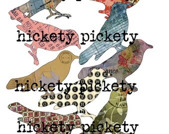 Birds Collage Sheet Digital Scrapbooking Vintage Scrapbook